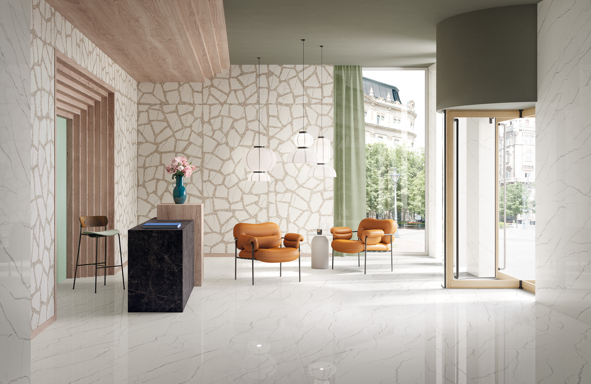 Large porcelain stoneware slabs: large sizes renew design | Marca Corona