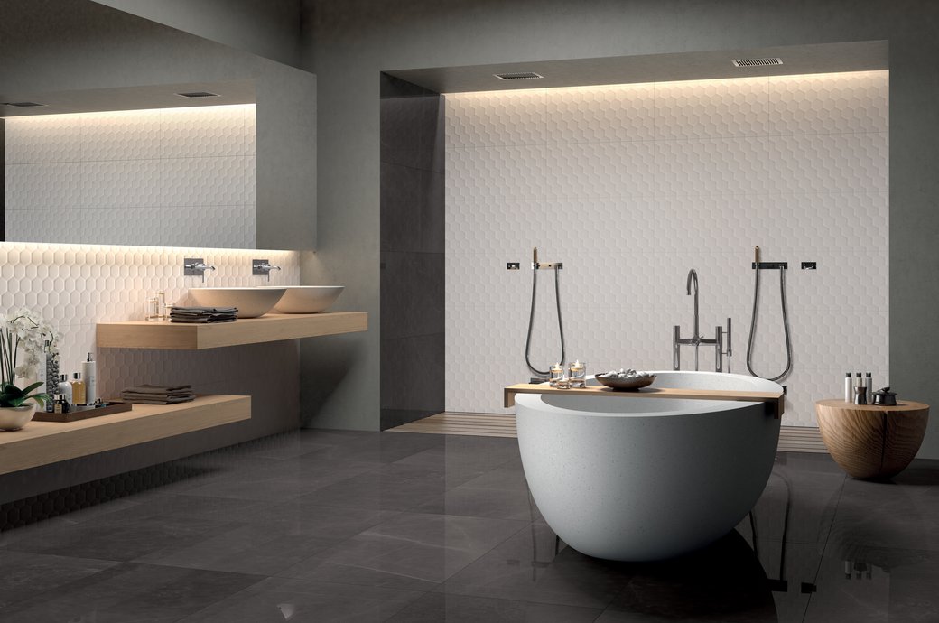 White floor tiles and wall tiles design | Marca Corona