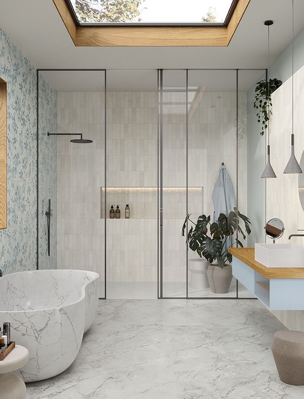 White floor tiles and wall tiles design | Marca Corona