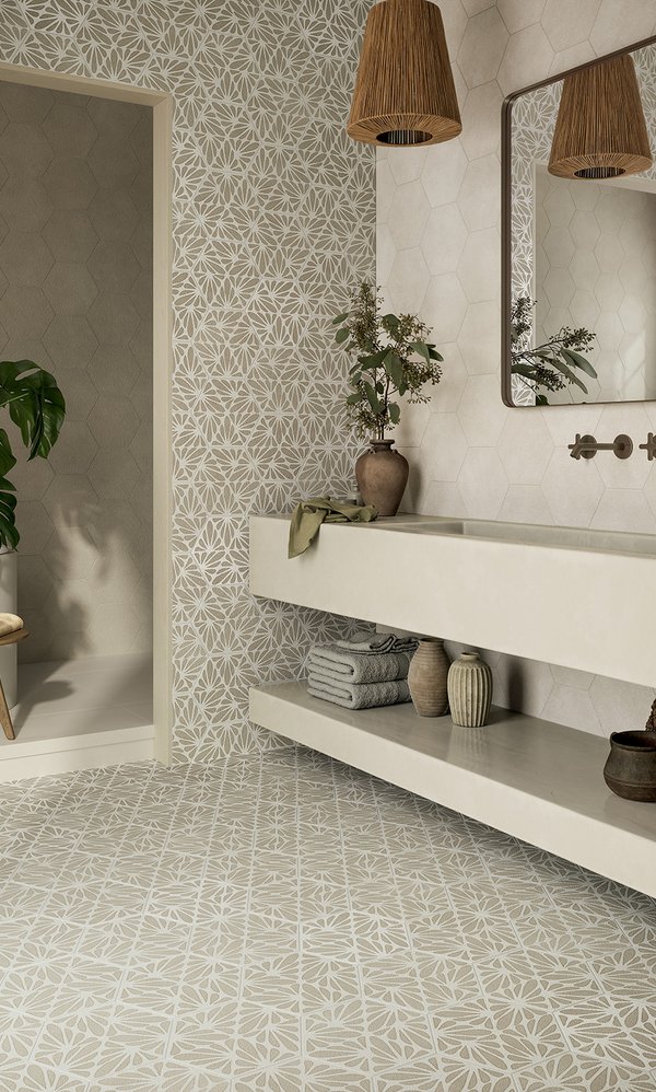 White floor tiles and wall tiles design | Marca Corona